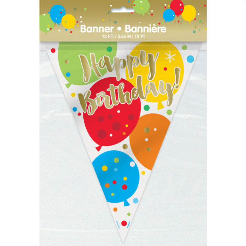 12ft Glitzy Gold Birthday Flag Banner - Packaging 2 Your Door