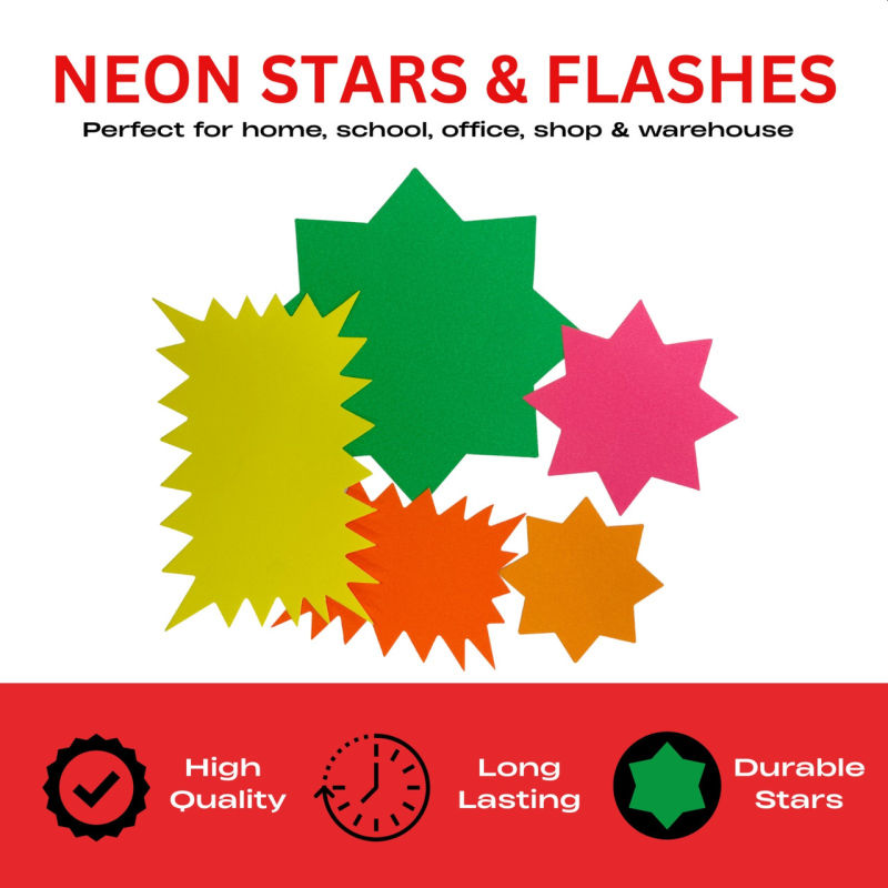 Pack of 50 Assorted Coloured Neon Fluorescent Stars & Flashes in ...